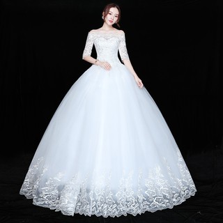 Jual Putih Off Shoulder Setengah lengan wanita gaun pengantin Sabrina ...
