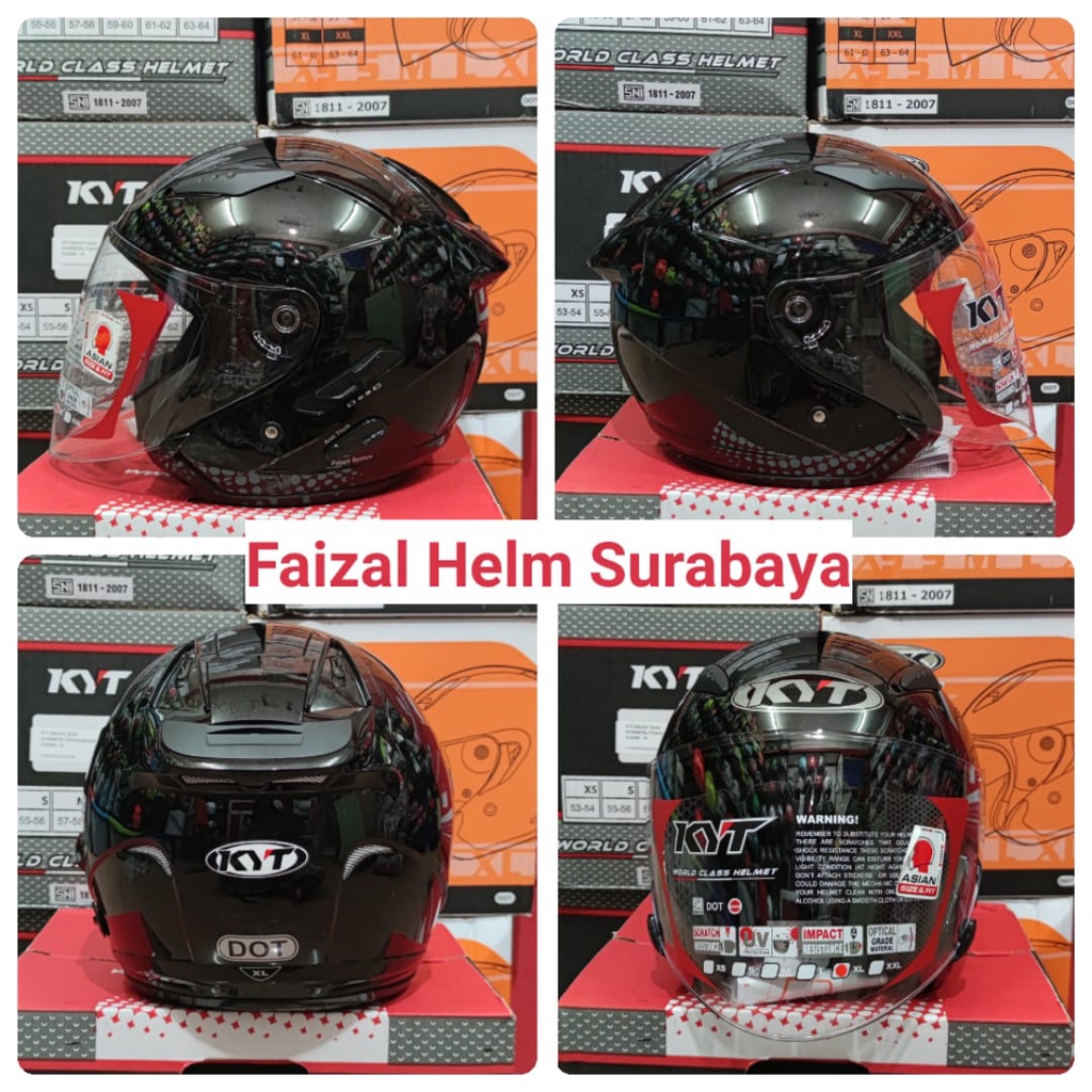 Jual KYT GALAXY FLAT R SOLID BLACK GLOSSY DOUBLE VISOR ORIGINAL | Shopee Indonesia