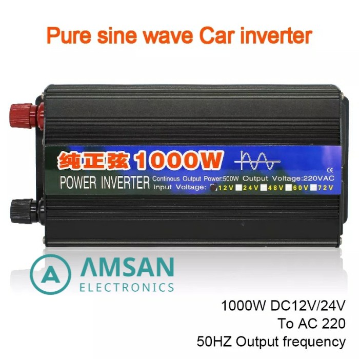Jual Pure Sine Wave Inverter PSW 1000W mobil PLTS 24V 12V DC to AC 220V Indonesia|Shopee Indonesia