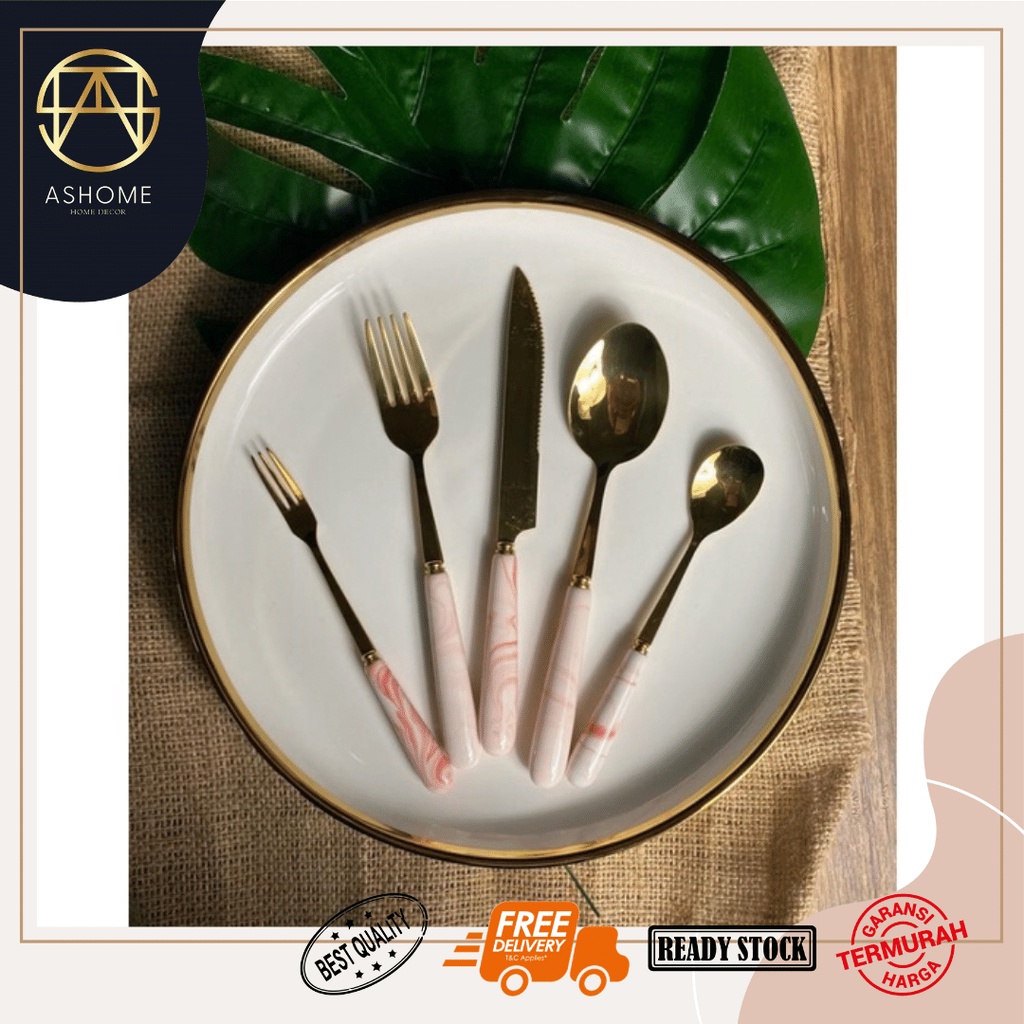 Jual SENDOK SET KERAMIK PINK MARBLE STAINLESS GOLD LENGKAP ATAU BISA ...