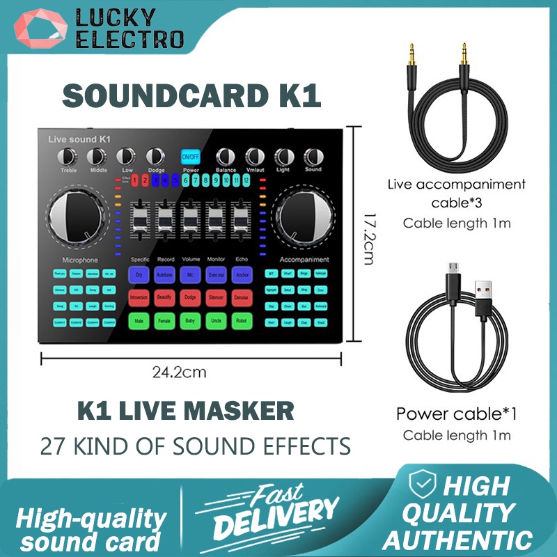 Jual Soundcard K1 Live Audio Mixer Sound Card K 1 Bluetooth Recording Broadcast | Shopee Indonesia