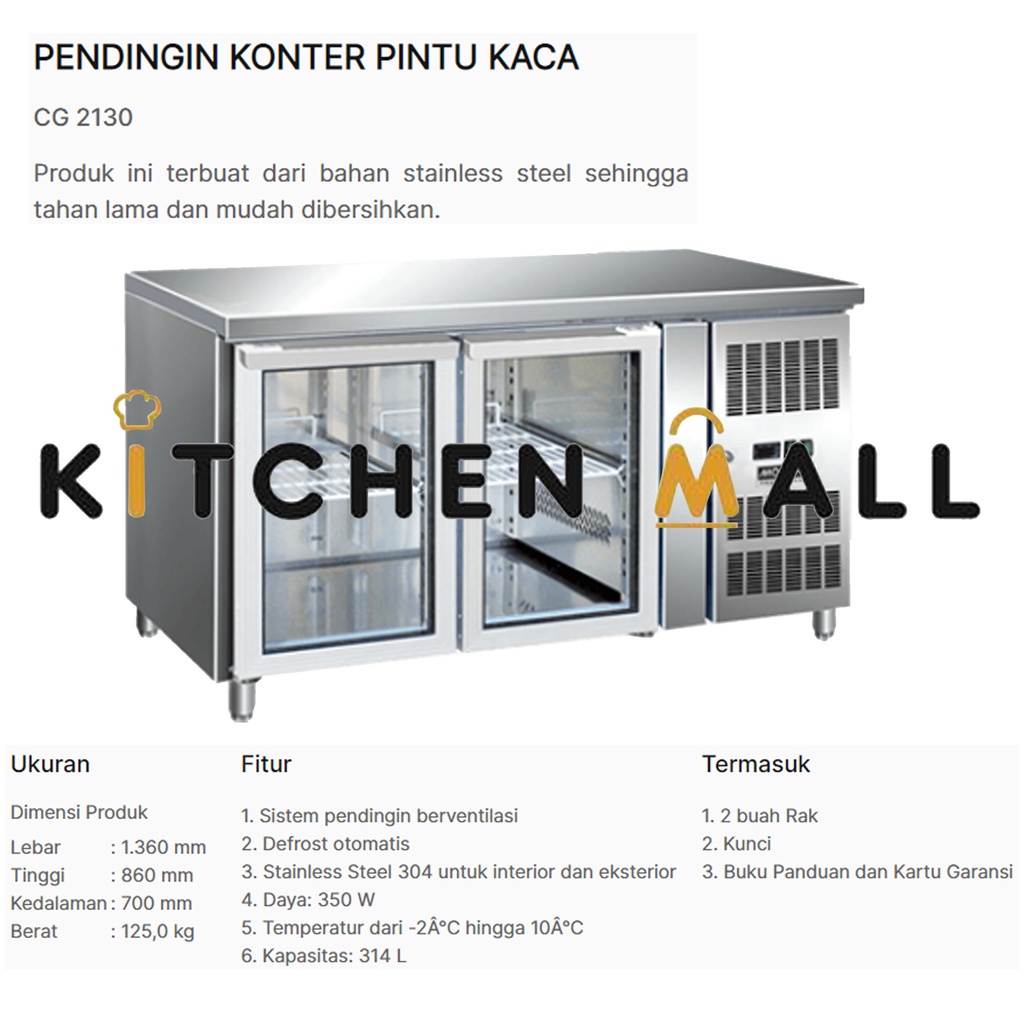 Jual Modena CG 2130 Professional Glass Door Counter Chiller (Pintu Kaca ...