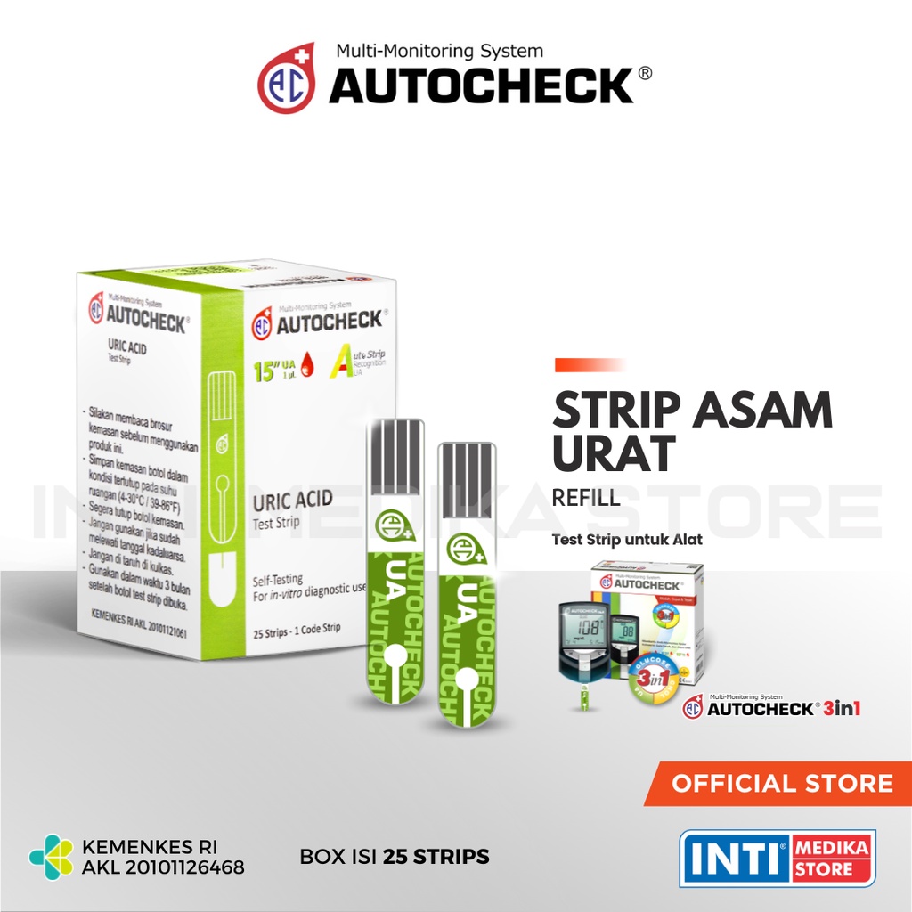 Jual AUTOCHECK - Strip Asam Urat Isi 25 pcs | Refill Uric Acid Test ...