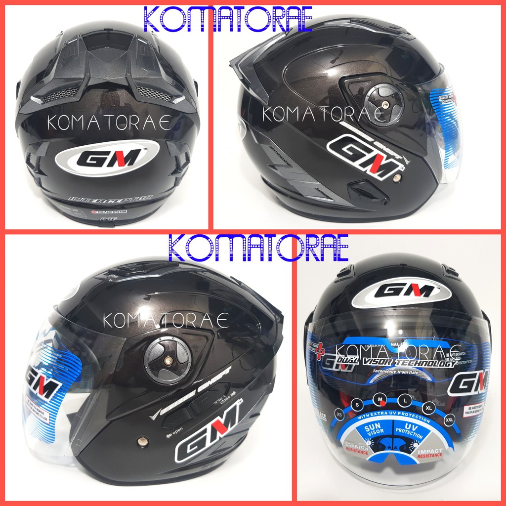 Jual HELM GM INTERCEPTOR GUN METAL DOUBLE VISOR HALF FACE | Shopee ...