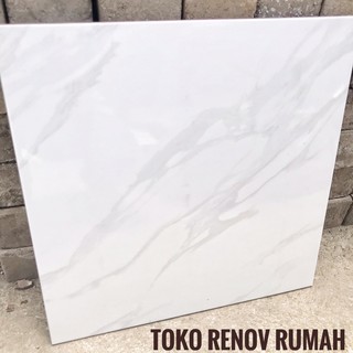 Jual keramik lantai putih motif carara 50x50 (glossy)/ keramik lantai putih motif marmer ...