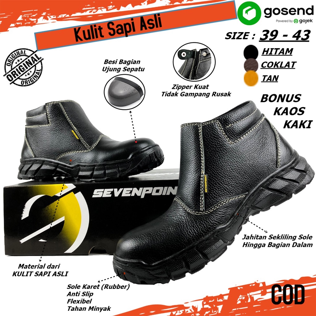 Jual Sepatu Safety Pria Kulit Sapi Asli Original Safty Shoes Ujung Besi Baja Septi Proyek Sefty ...