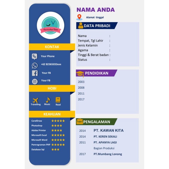 Jual Desain CV 5 Premium Paket Lengkap! (Lamaran Kerja, CV, dan Berkas ...