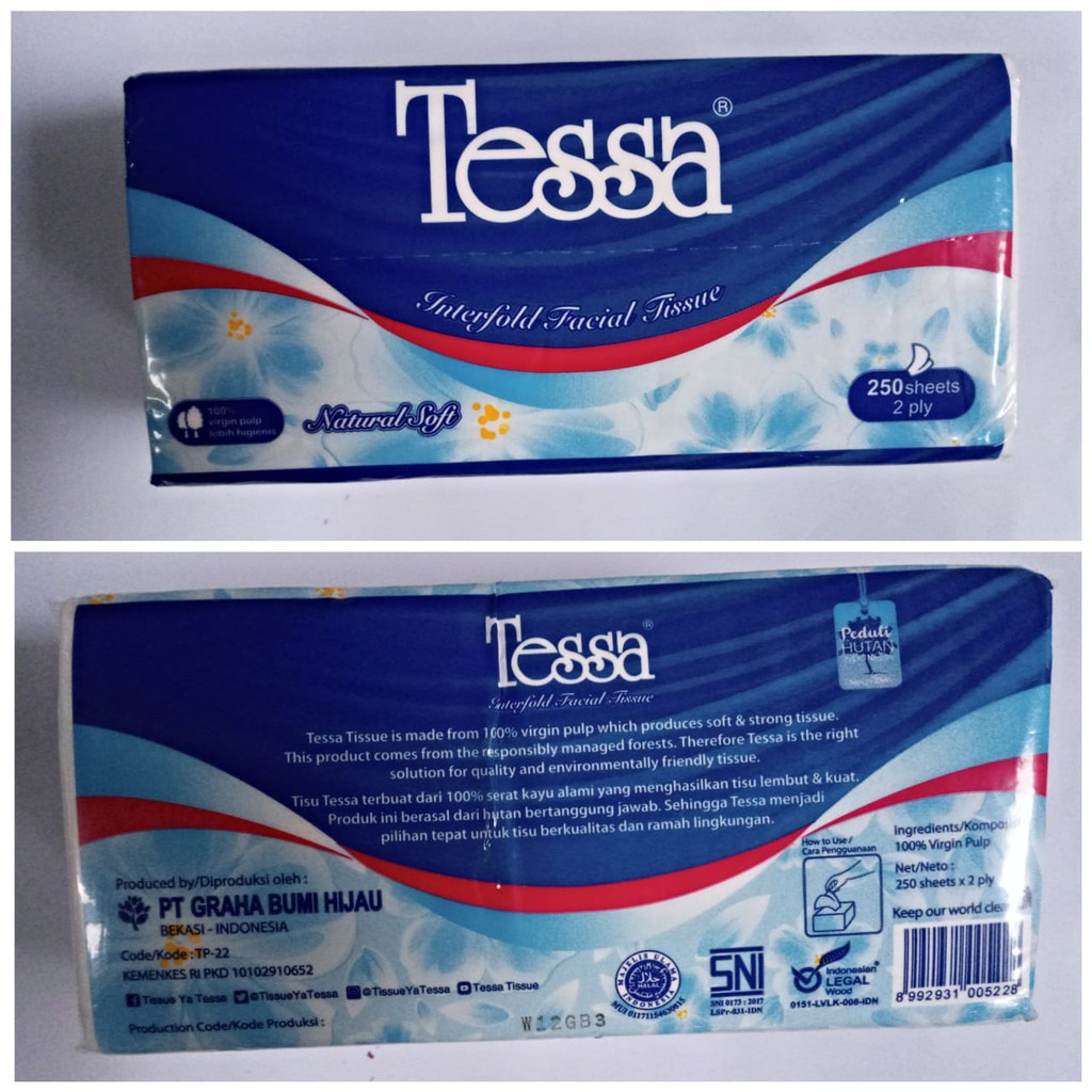 Jual TISU Wajah Facial TISSUE TESSA 250 sheet 2 PLY Tisue Tesa bgks ...