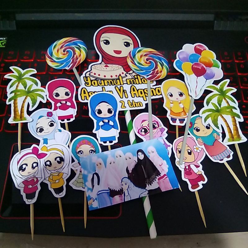 Jual cake topper kue anak berhijab hijab jilbab yaumul milad barakallah ...