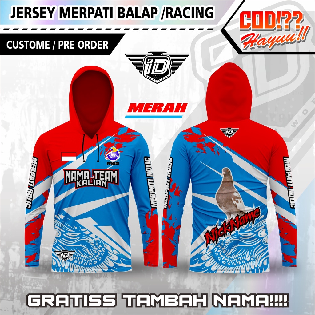 Jual jersey merpati balap kupluk atau bertudung atau bertopi joki ...