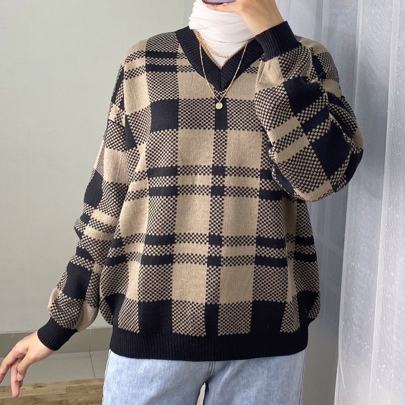 Jual SWEATER RAJUT KOREA KOTAK KOTAK ( TEBAL, PREMIUM ) | Shopee Indonesia