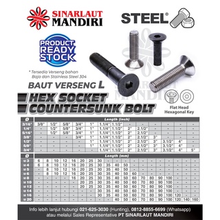 Jual Baut Verseng L Baja / JFL / Nex Socket Countersunk Bolt M 6 x 50 | Shopee Indonesia