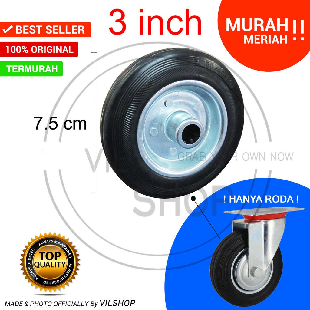Jual RODA CASTER WHEEL 3" / BAN RODA TROLI RODA STELING 3 INCH RODA 3 ...