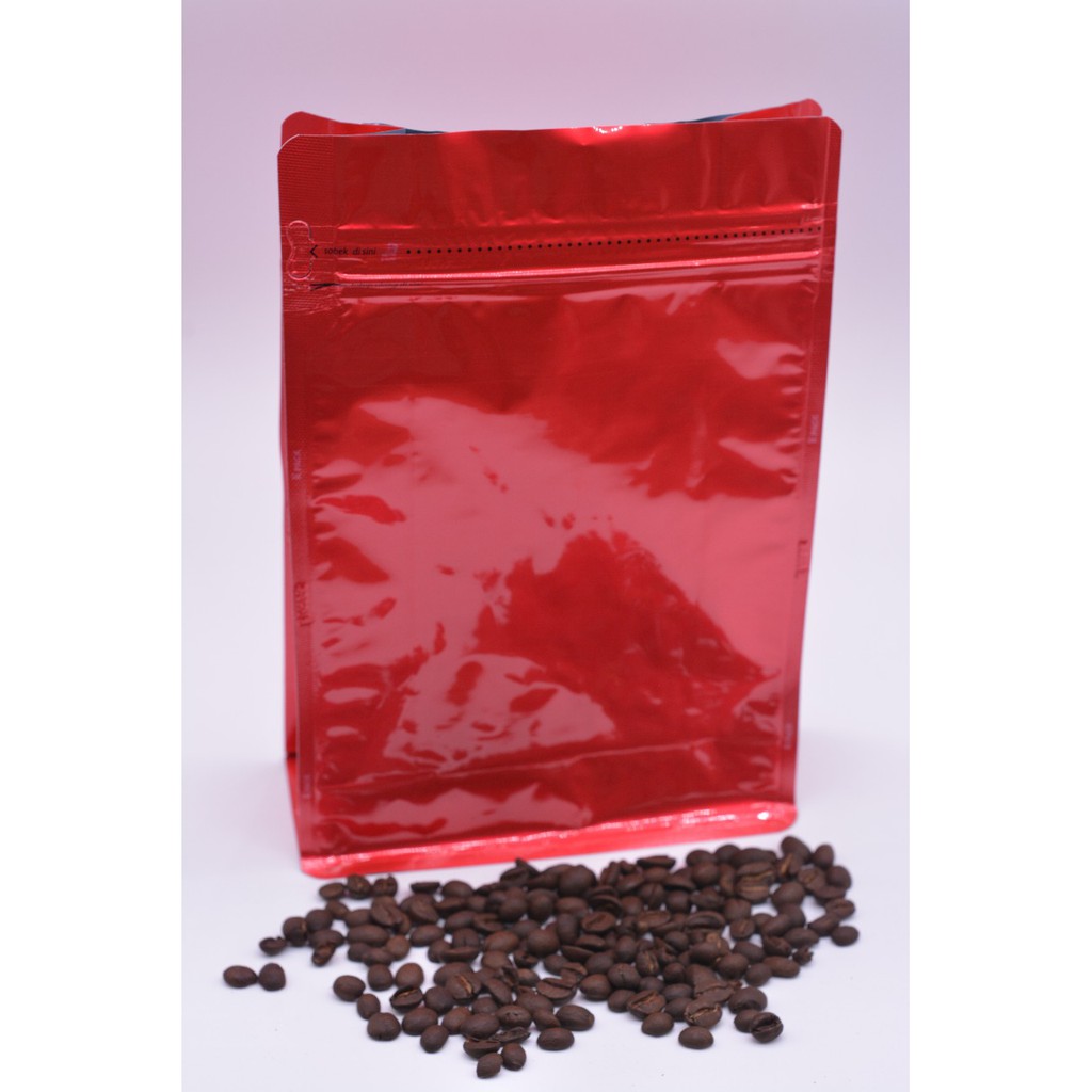 Jual Kemasan Kopi 500-800gram warna merah standing pouch isi 20pcs flat ...