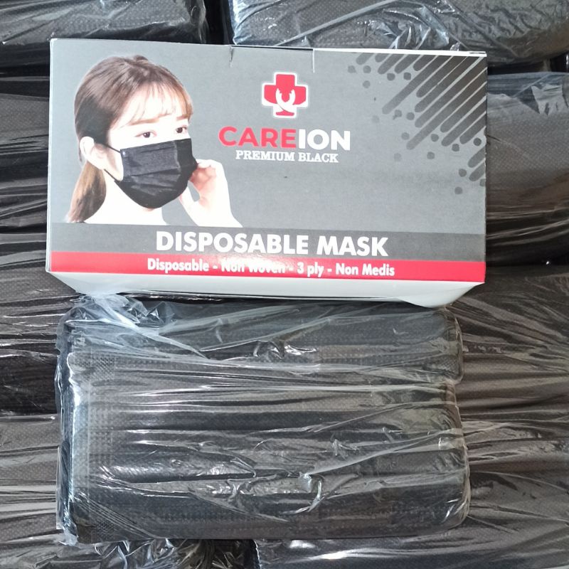 Jual Masker Earloop Hitam 50pcs 3ply Protective Mask High Quality ...