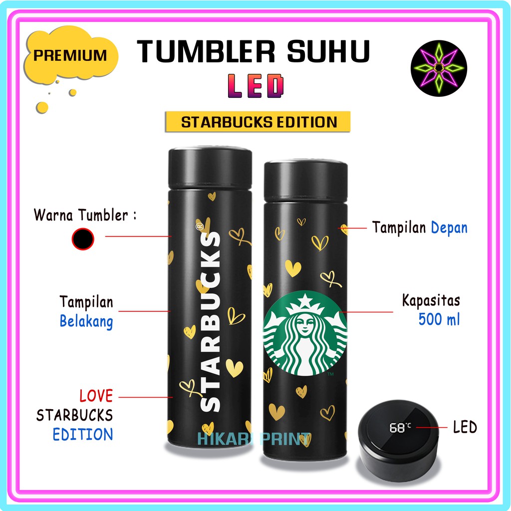 Jual Hikari Print TUMBLER LED HITAM STARBUCKS LOVE EDITION BOTOL MINUM ...