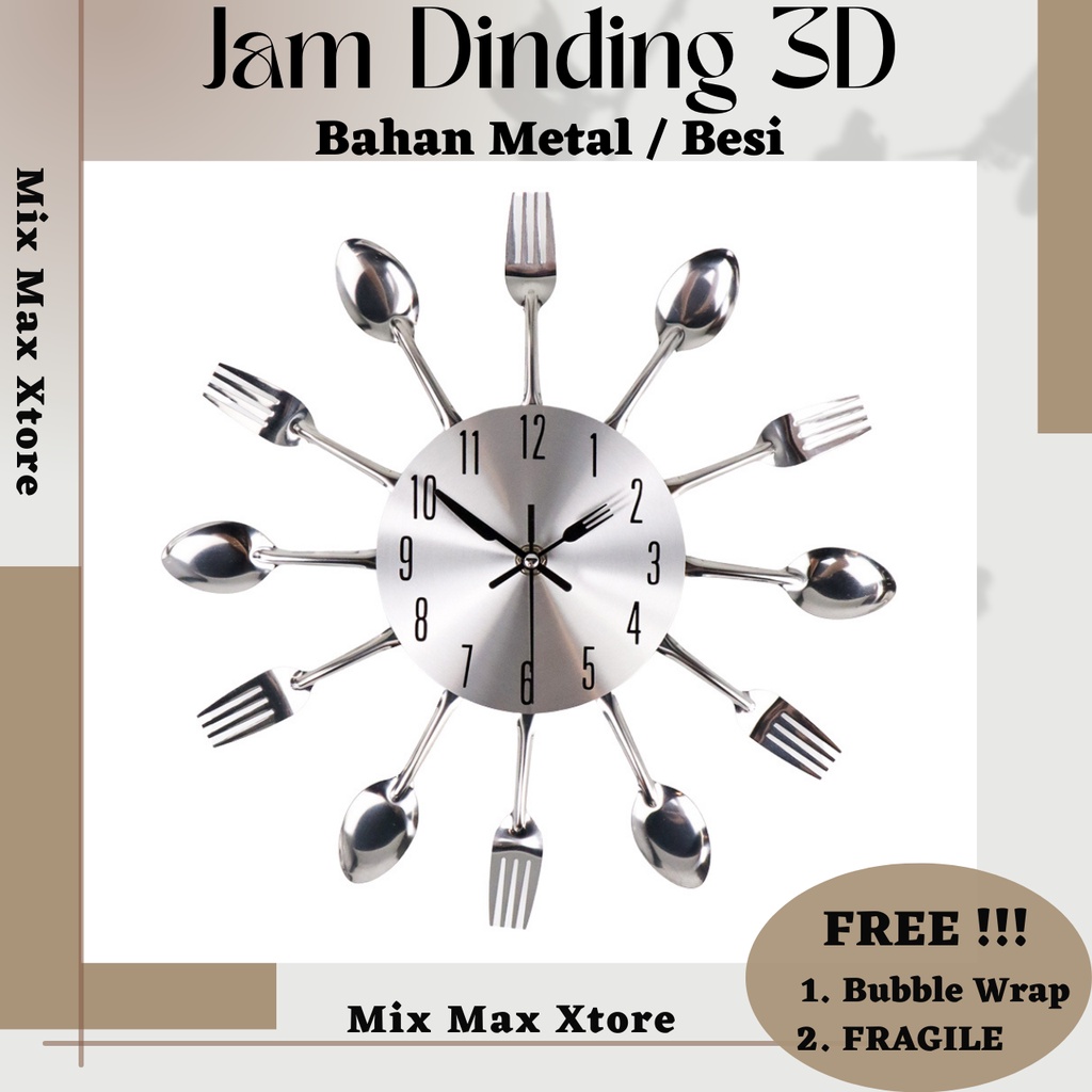 Jual Jam Dinding Besar DIY 3D Model Sendok Garpu - Silver / Jam Dinding ...