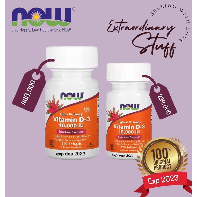 Jual NOW FOODS VITAMIN D3 10000 IU ORIGINAL / VIT D-3 10000IU / VIT D3 ...