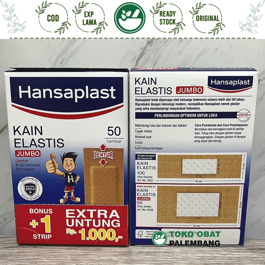 Jual 1BOX HANSAPLAST KAIN ELASTIS JUMBO ISI 50 LEMBAR HANSAPLAS PLESTER ...