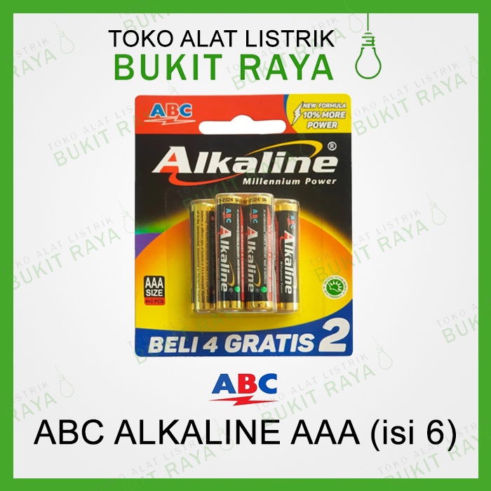 Jual ABC Alkaline Baterai AAA isi 4+2 = 6 Battery A3 LR03 1,5V 6pcs | Shopee Indonesia