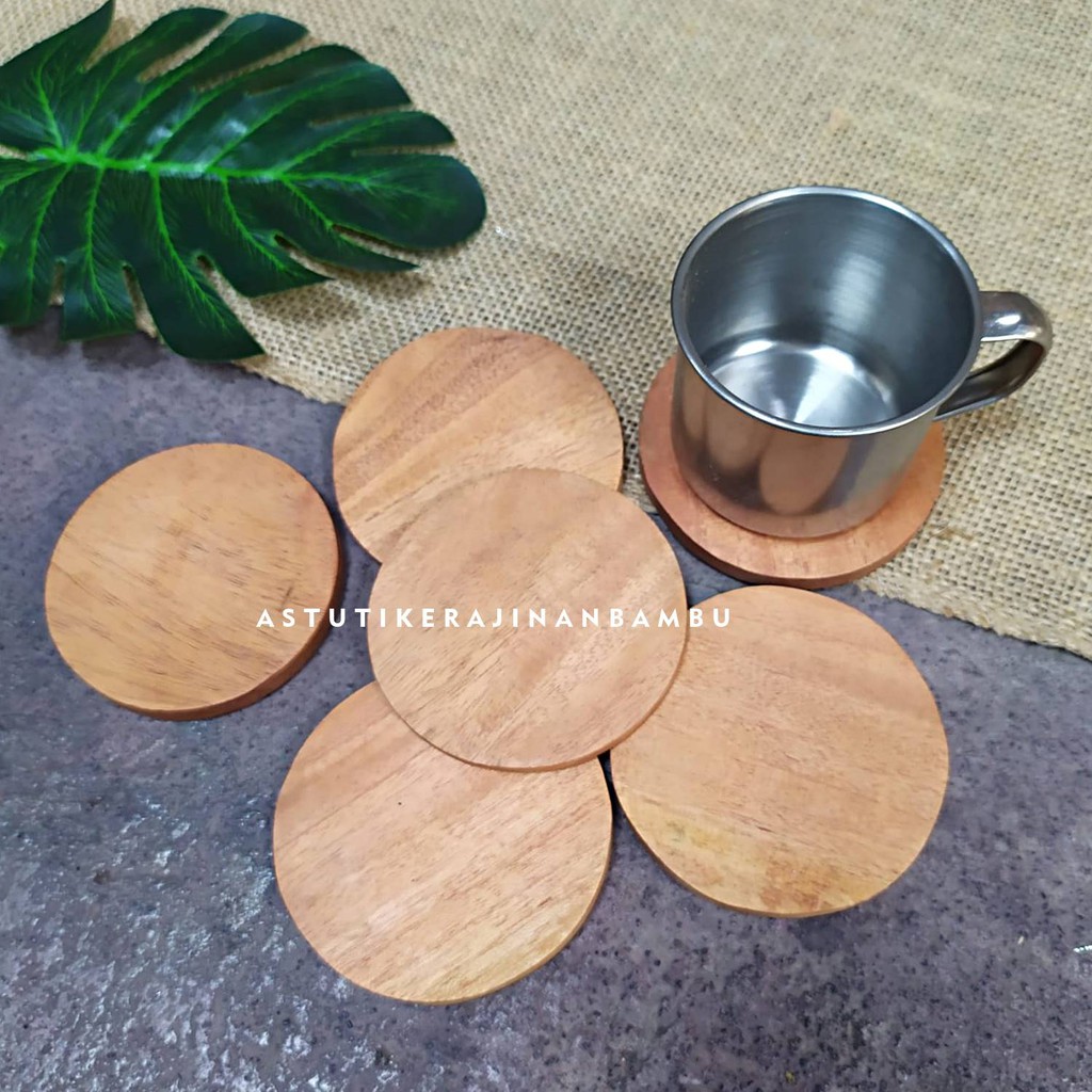 Jual Tatakan Gelas Bulat Kayu Mahoni 8 cm/Tatakan Gelas Bulat Datar ...