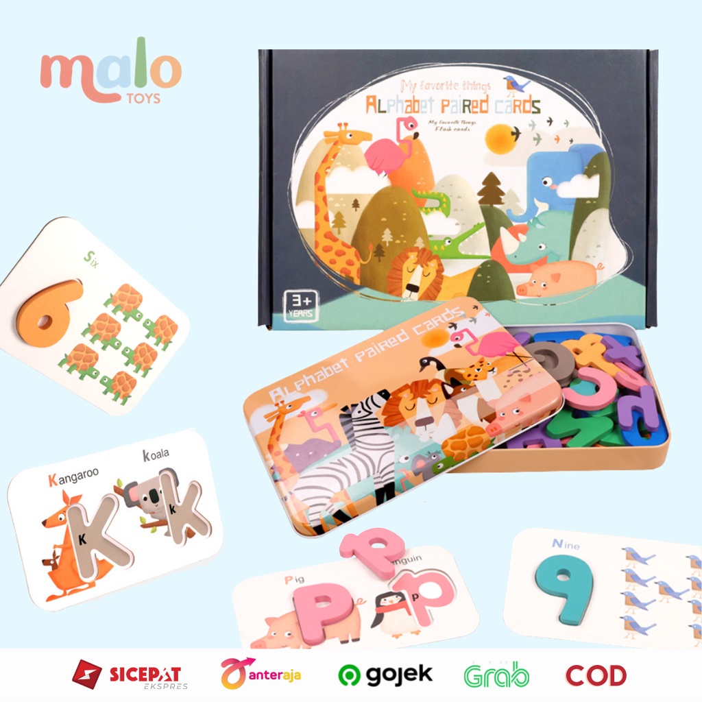 Jual MALOTOYS - Matching Alphabet Number Card Pairing Pair Paired Cards ...
