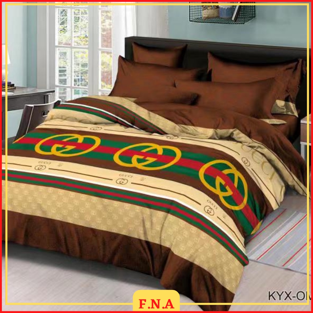 Jual BEDCOVER 1 SET/Selimut Dan Sprei Set Gambar Gucci Brown Ukuran ...