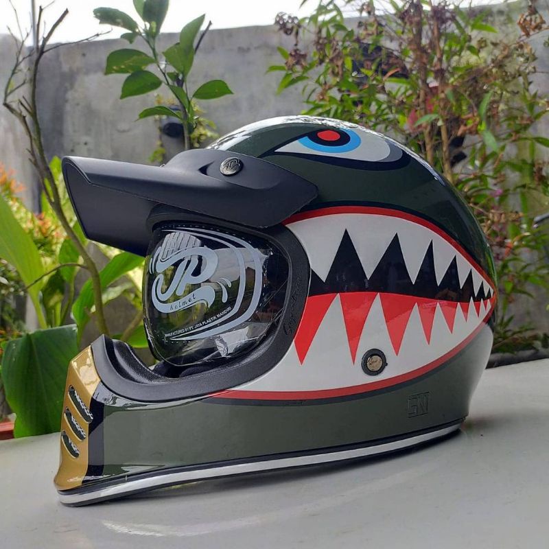 Jual HELM RETRO JP SIGNATURE SG07 ARMY GREEN HELM CAKIL JP SIGNATURE ...