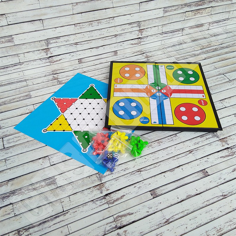 3 in 1 Ludo, Ular Tangga, Halma Magnet Besar 30x30 cm Papan Lipat ...