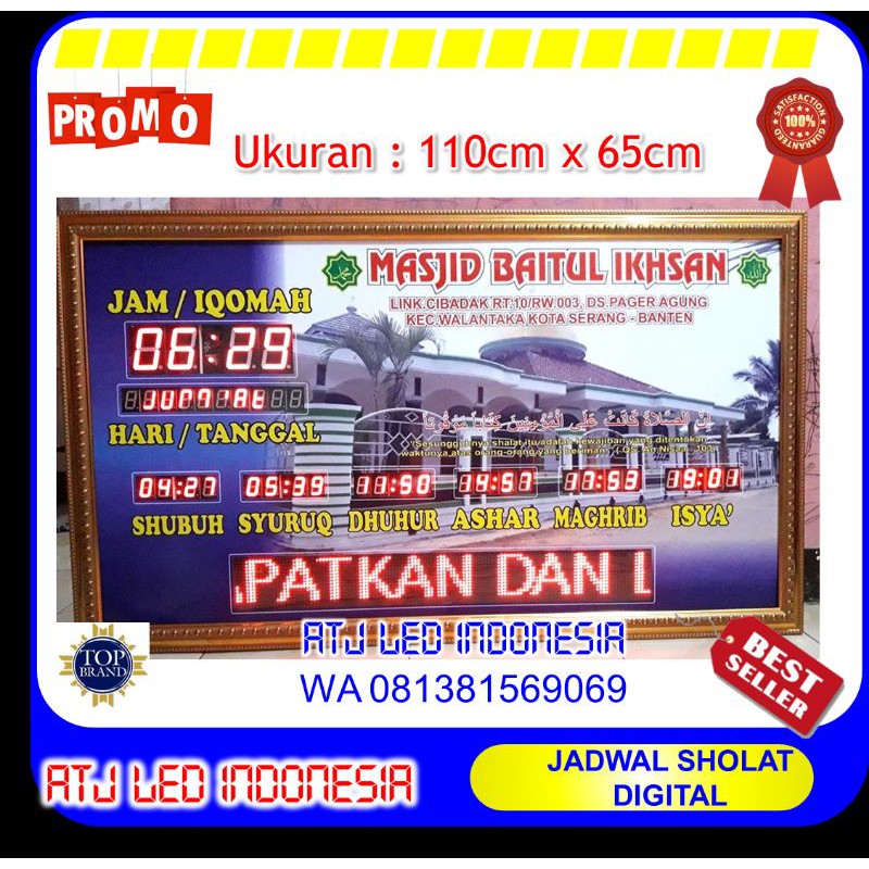 Jual jadwal sholat digital running text jam masjid lampu LED jam adzan ...