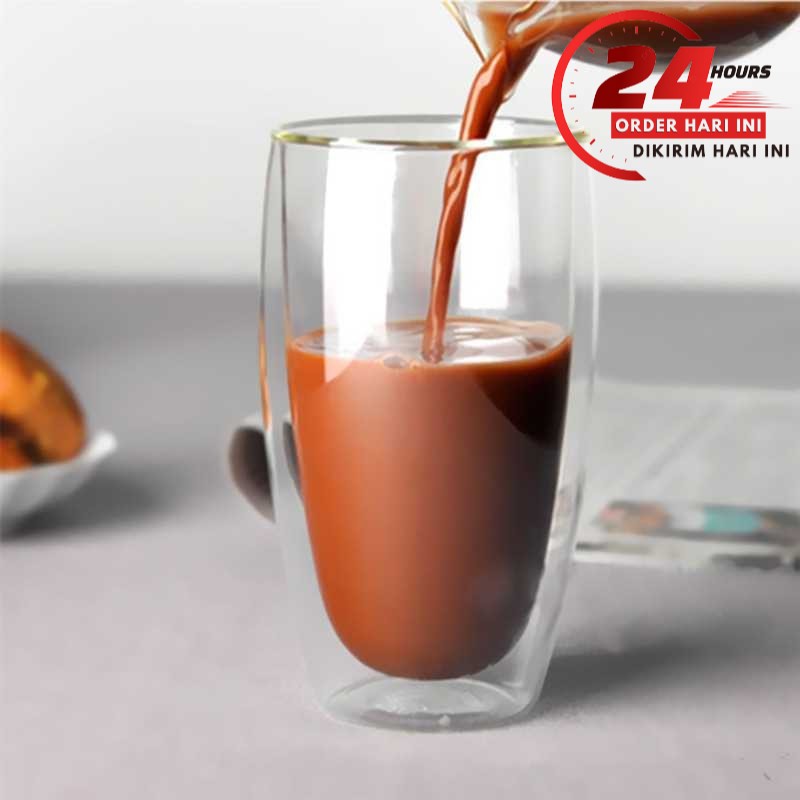 Jual Gelas Double Wall Anti Panas Insulated Cup Glass Kaca jus Dobel Tebal -gelas lebaran ...