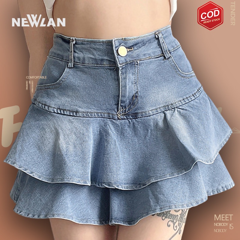 Jual Newlan DQ006 Denim Skirt Rok Mini Jeans Wanita Rok Denim Pendek ...