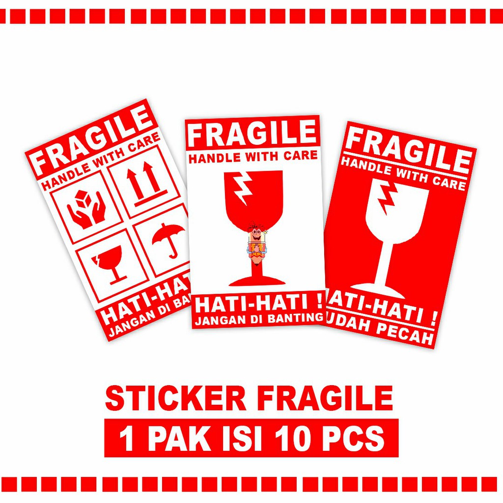 Jual Sticker label FRAGILE Glossy 4cm x 6cm 1 Pak isi 10 pcs | Shopee ...