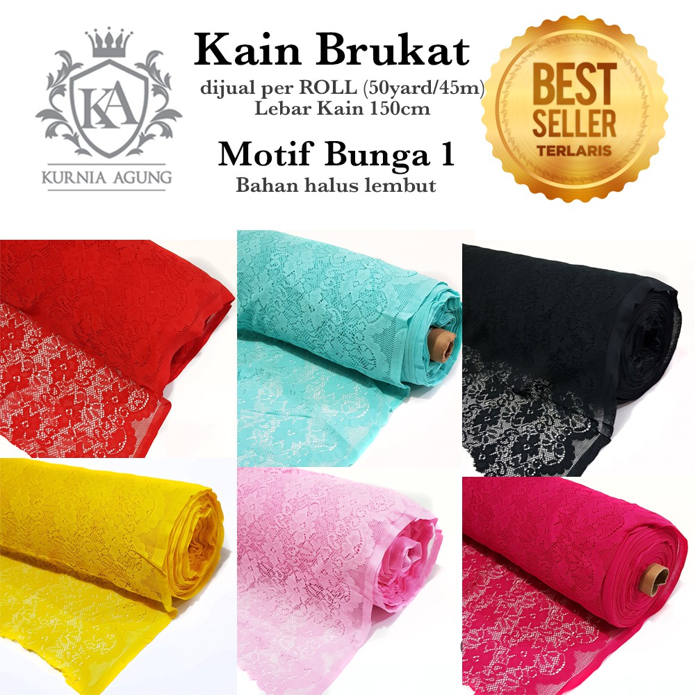 Jual Kain Brokat Brukat Motif Bunga GULUNGAN 45 meter Lebar 150cm Murah ...