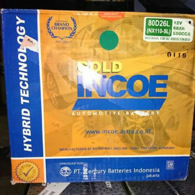 Jual INCOE Gold 80D26L NX110-5L aki mobil Innova Diesel Kia Rio Mirrage ...