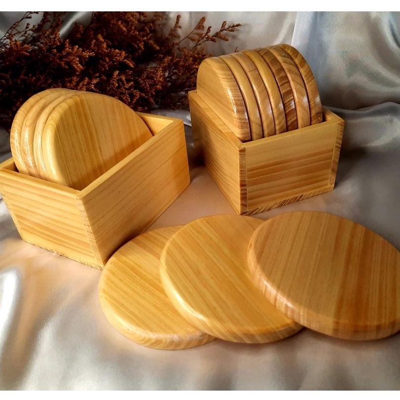 Jual Paket Coaster Coaster set Tatakan kayu premium wooden coaster ...