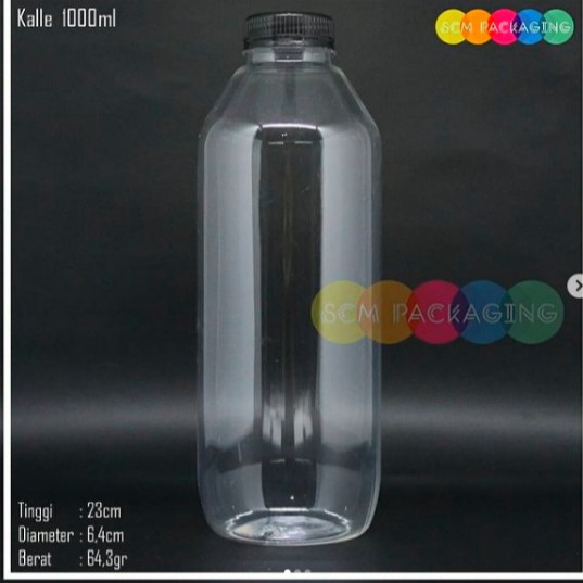 Jual botol plastik pet 1000ml kale bulat sp kemasan minuman kopi susu madu sirup jus juice sari ...