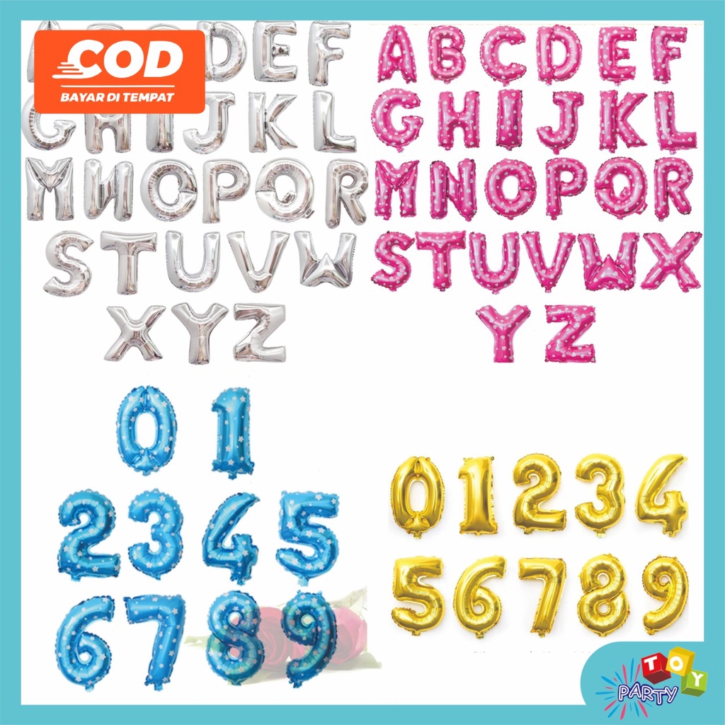 Jual (1 PCS) Balon foil huruf 40cm abjad warna silver gold biru pink ...