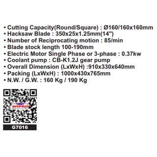 Jual Mesin Hacksaw 14" G7016 WIPRO/ Mesin Hack Saw 14 Inch Wipro G7016 ...