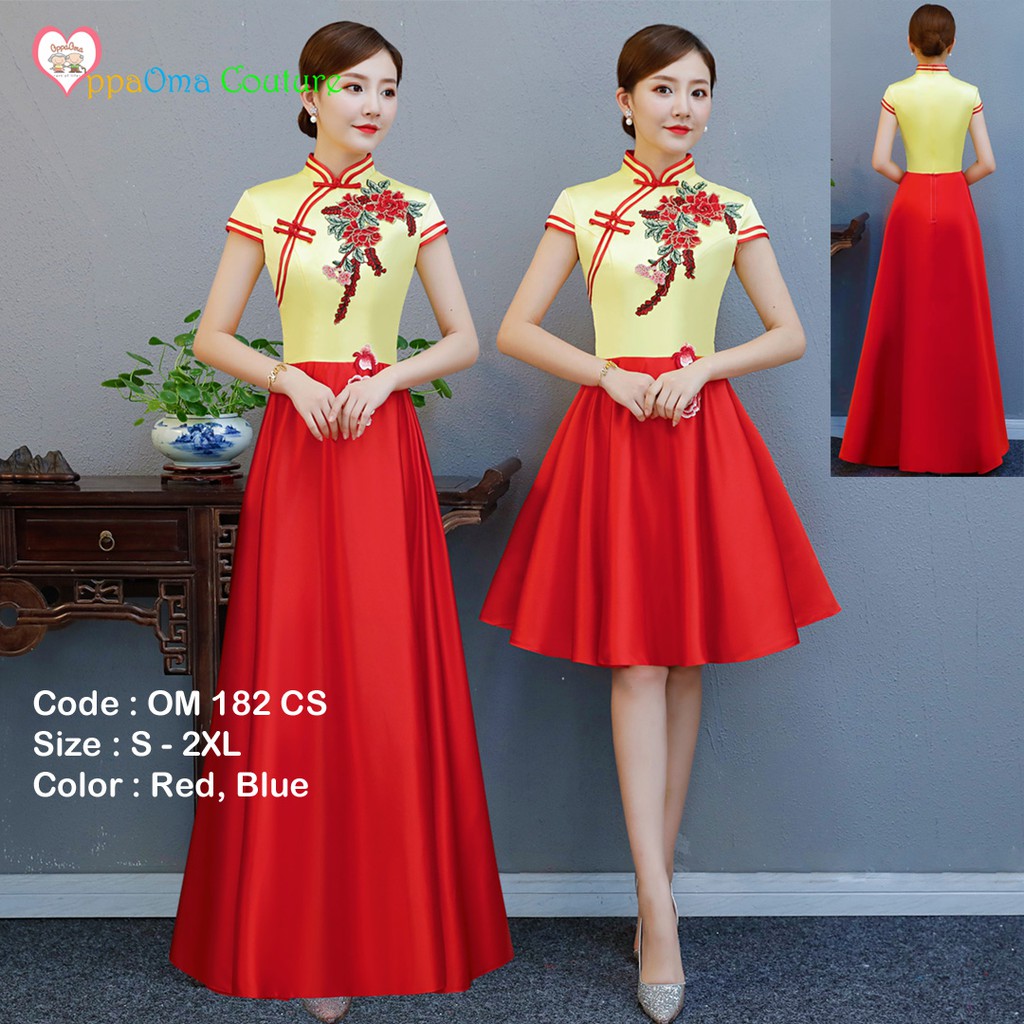 Jual Gaun cheongsam model shanghai corak bunga cantik OM 182 CS ...