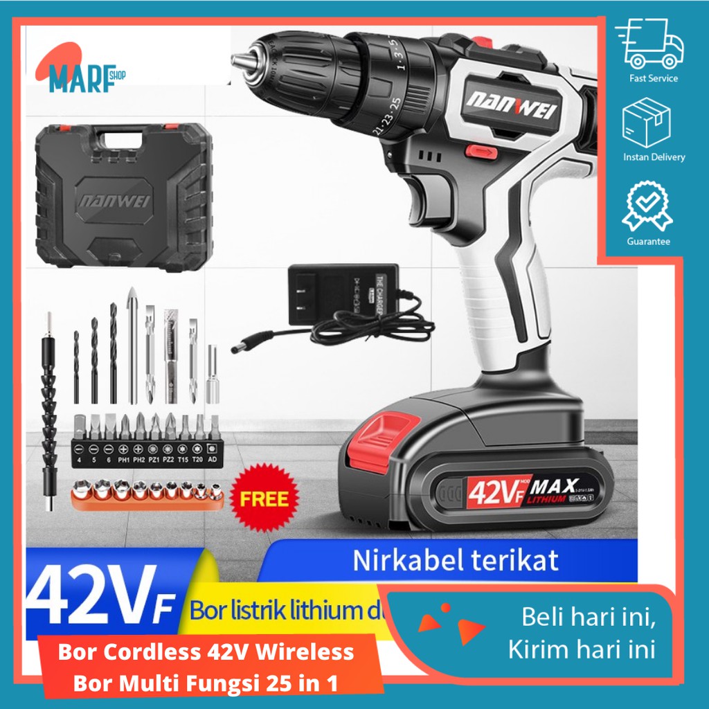 Jual MESIN BOR ELEKTRIK 42v CORDLESS WIRELESS BORAN PRAKTIS 7 IN 1 ...