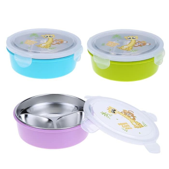 Lunch Box 3 Sekat Stainless Steel LARGE | Kotak Makan Anak Bulat ...
