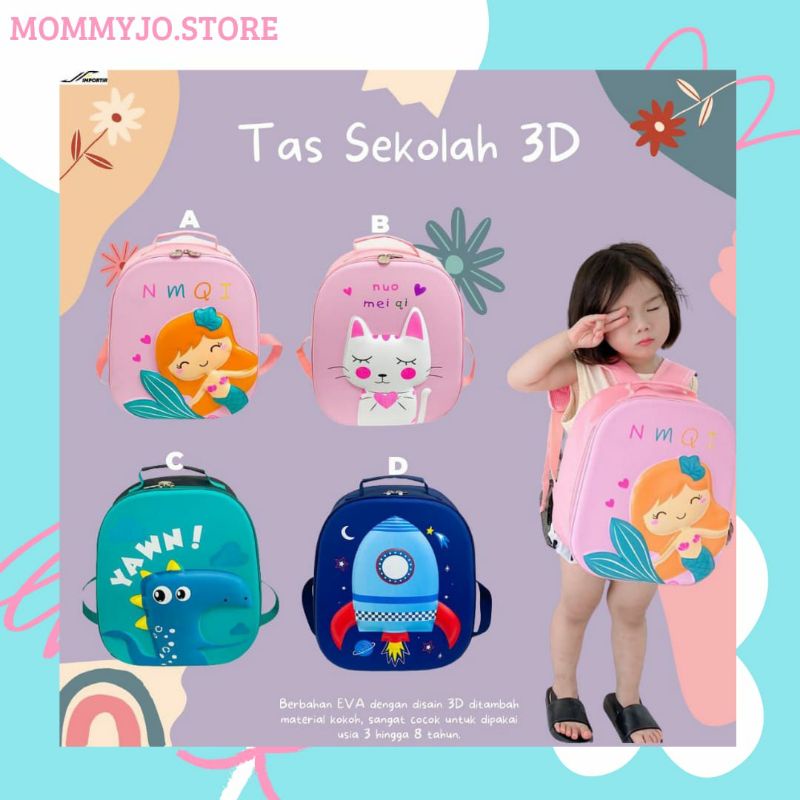 Jual Tas 3D Anak Bermotif Timbul - Backpack Anak TK PAUD Bergambar Dino Unicorn Rocket Duyung ...