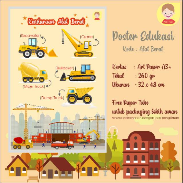 Jual Poster Edukasi Anak- Kendaraan Alat Berat A3+ | Shopee Indonesia
