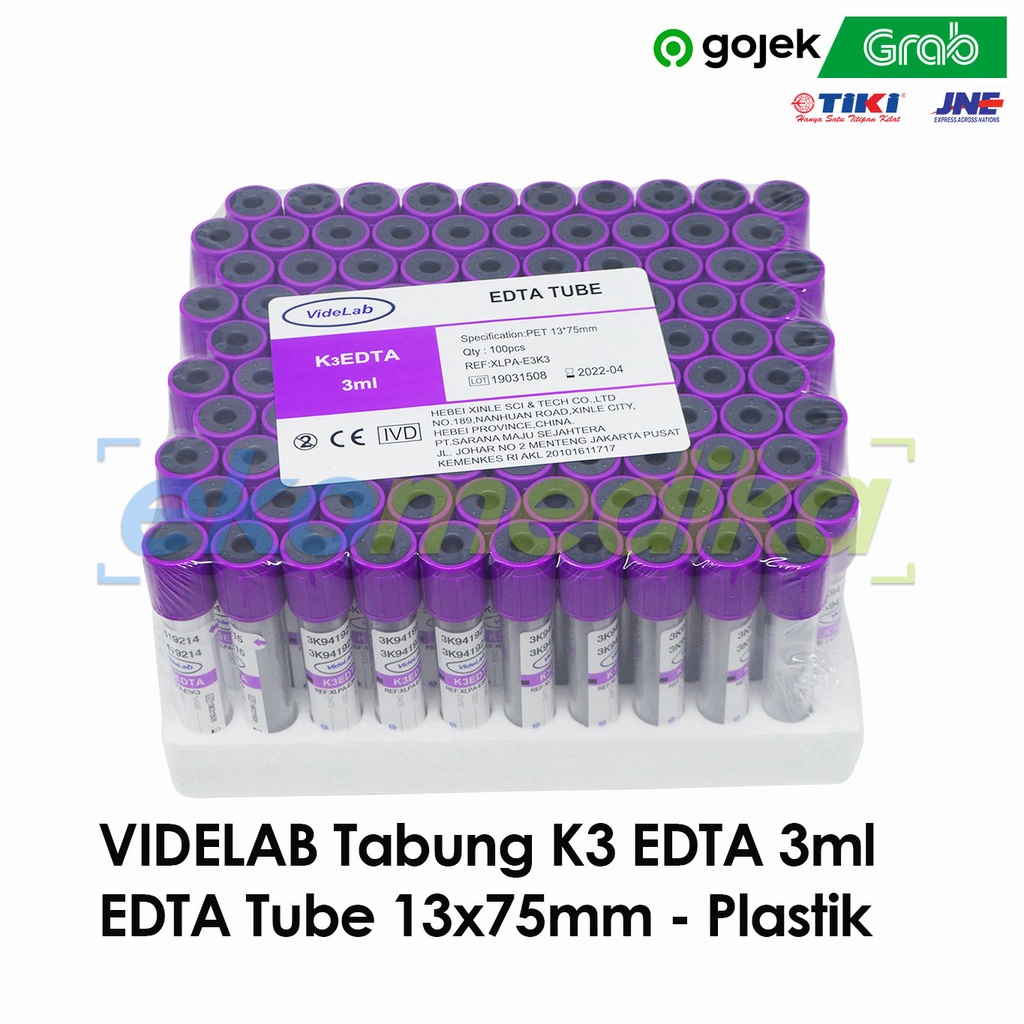 Jual Tabung darah EDTA 3ml - Tabung K3 EDTA 3ml Plastik PET VIDELAB ...