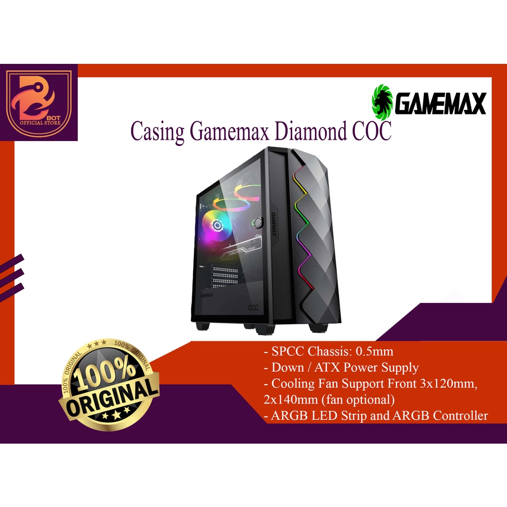 Jual Gamemax Diamond White or Black COC PC Case with COC Turbo Fan ...