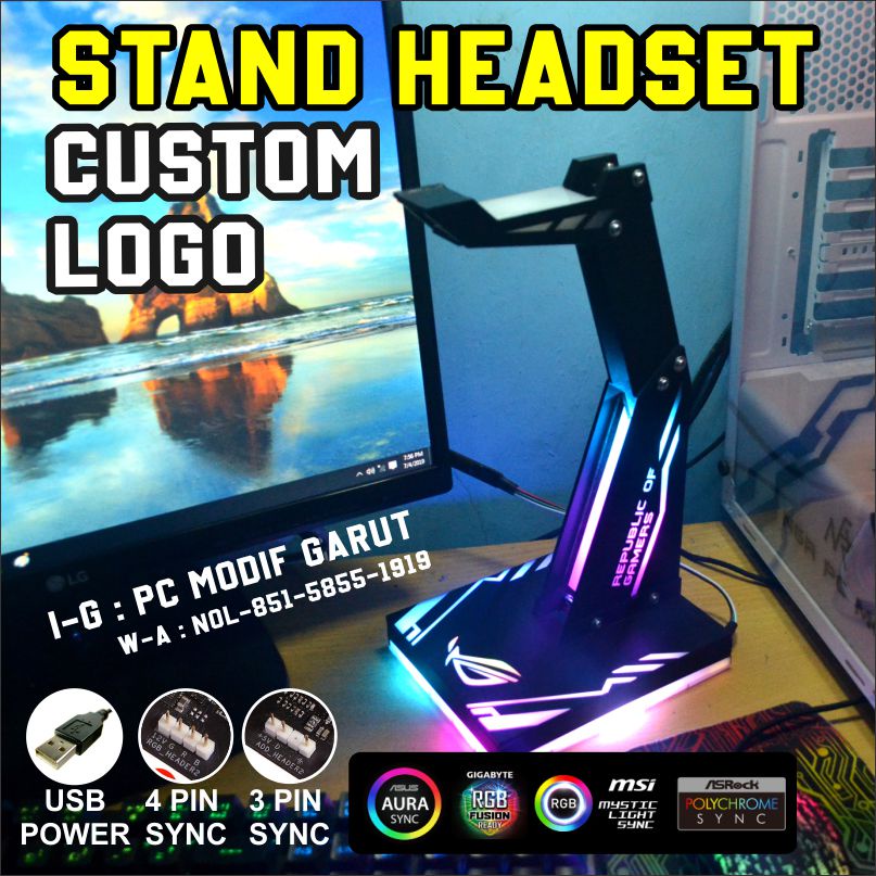 Jual Stand Headset ROG Led RGB rainbow logo costum Indonesia|Shopee ...
