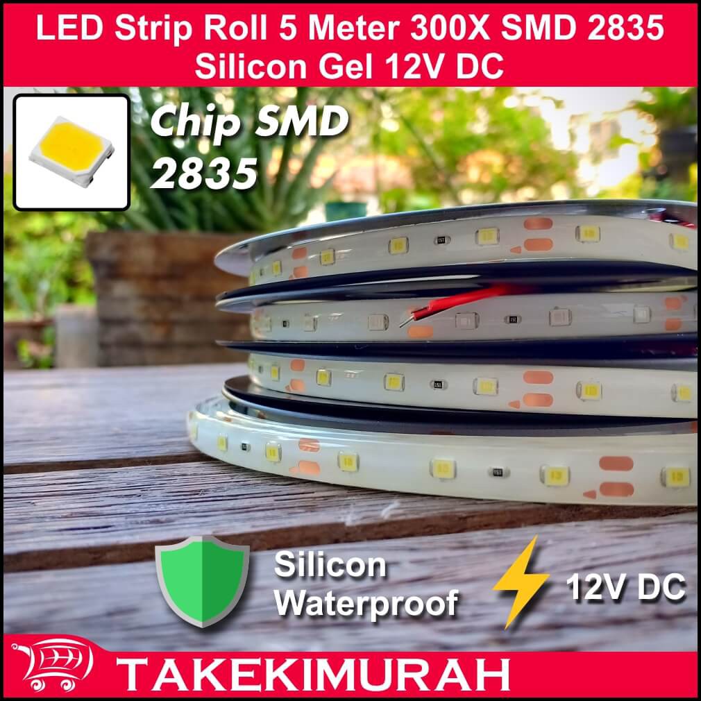 Jual Lampu LED Strip Roll Panjang 5 Meter 300 SMD 2835 Silikon Gel 12V ...