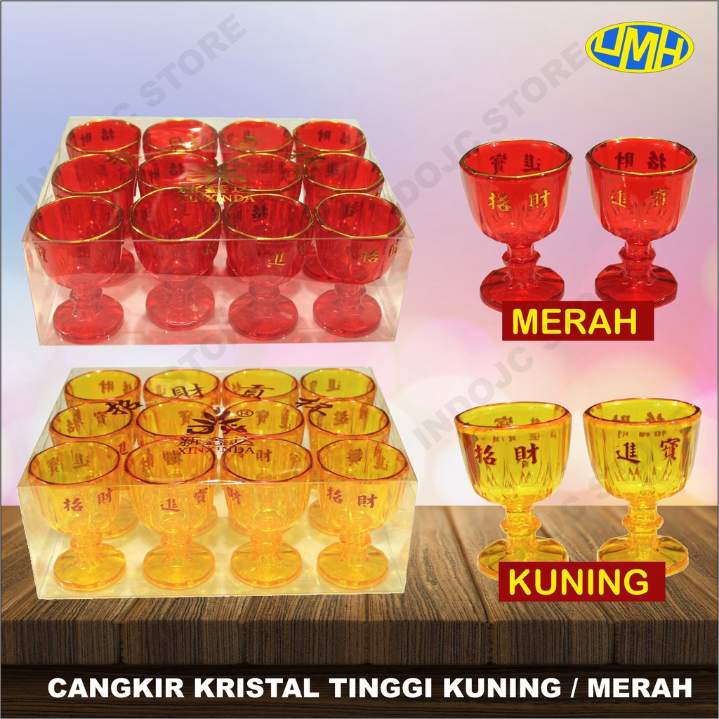 Jual cangkir puja gelas sembahyang kristal tulisan merah kuning ...