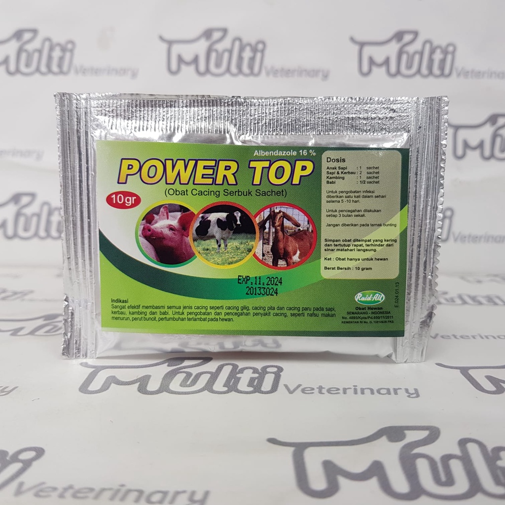 Jual POWER TOP 10gr SERBUK Obat Cacing Ternak Sapi Kambing Babi Raid ...